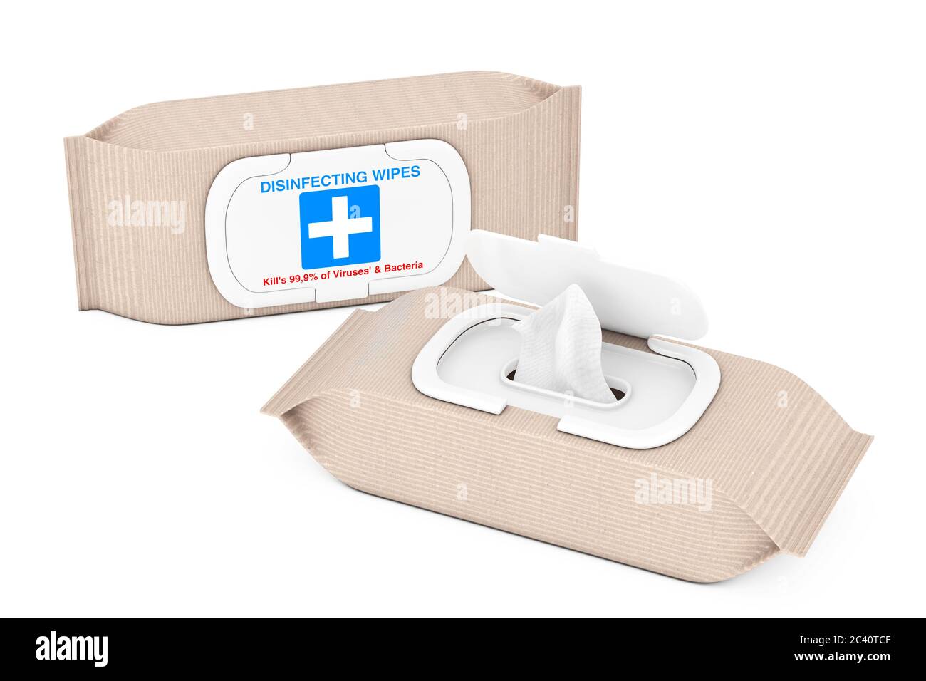 Package of Wet Antibacterial Desinfecting Wipes on a white background ...