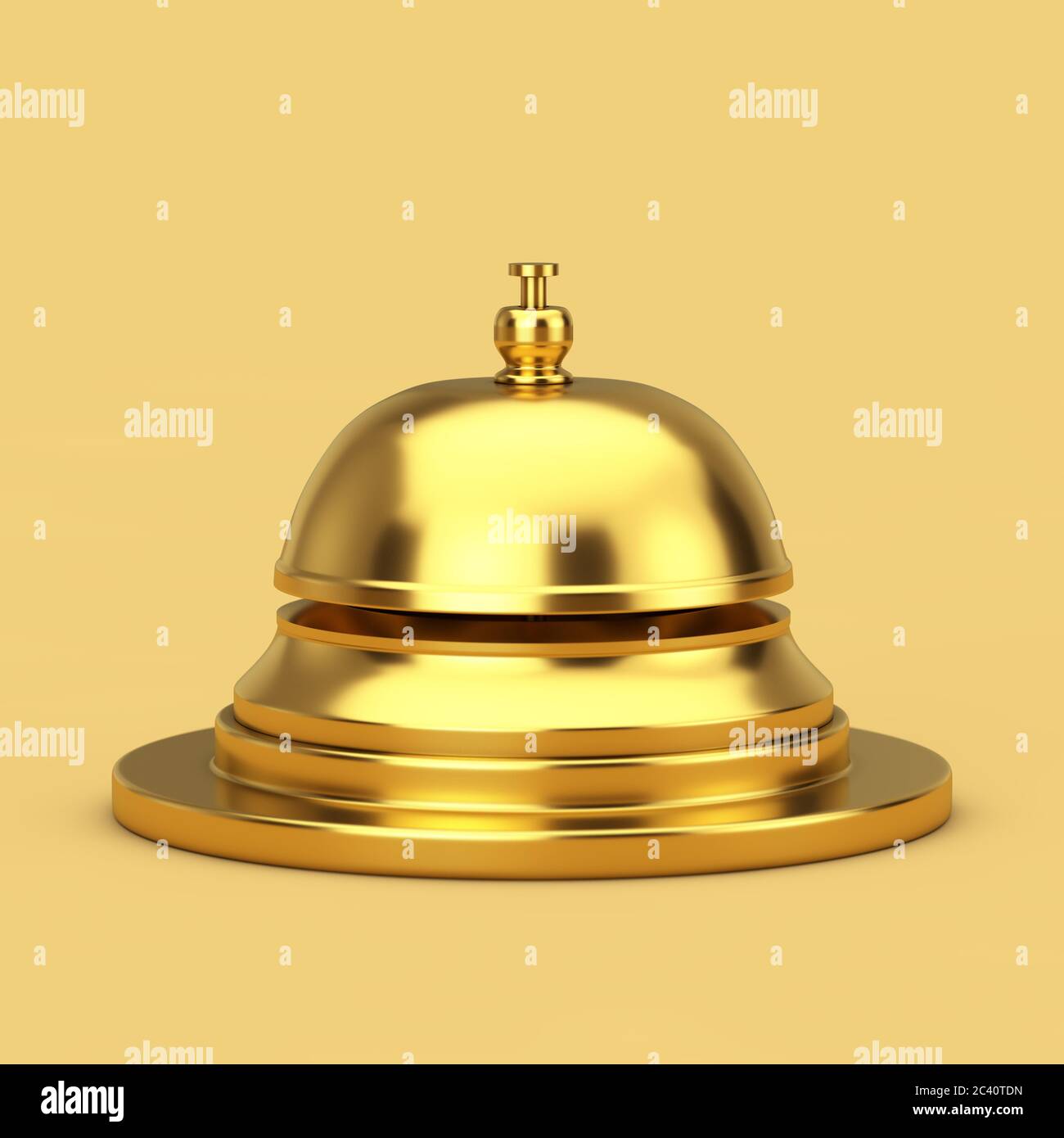 Golden Hotel Service Bell Call on a Golden Pedestal on a yellow ...