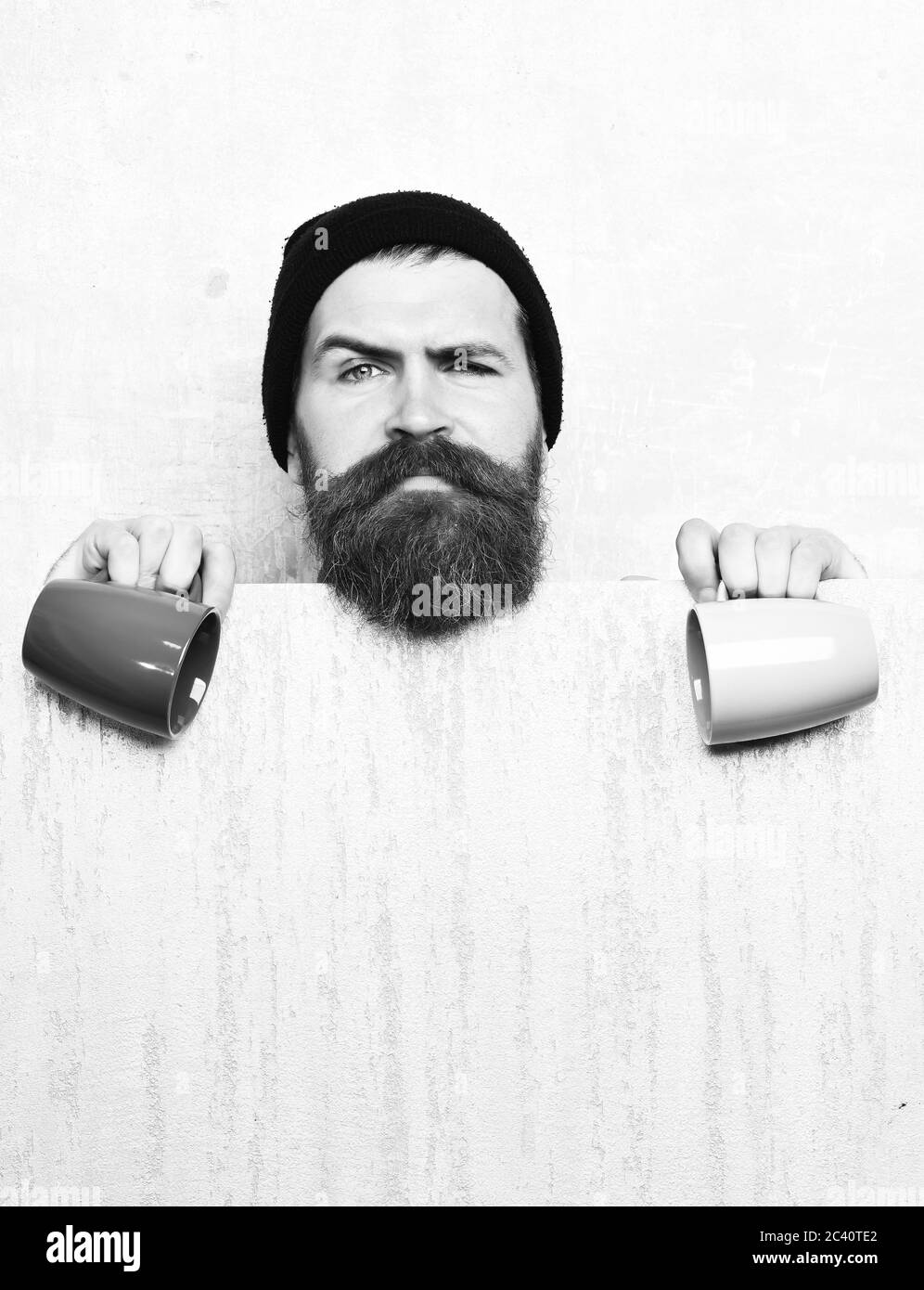 Bearded man, long beard. Brutal caucasian serious unshaven hipster in ...