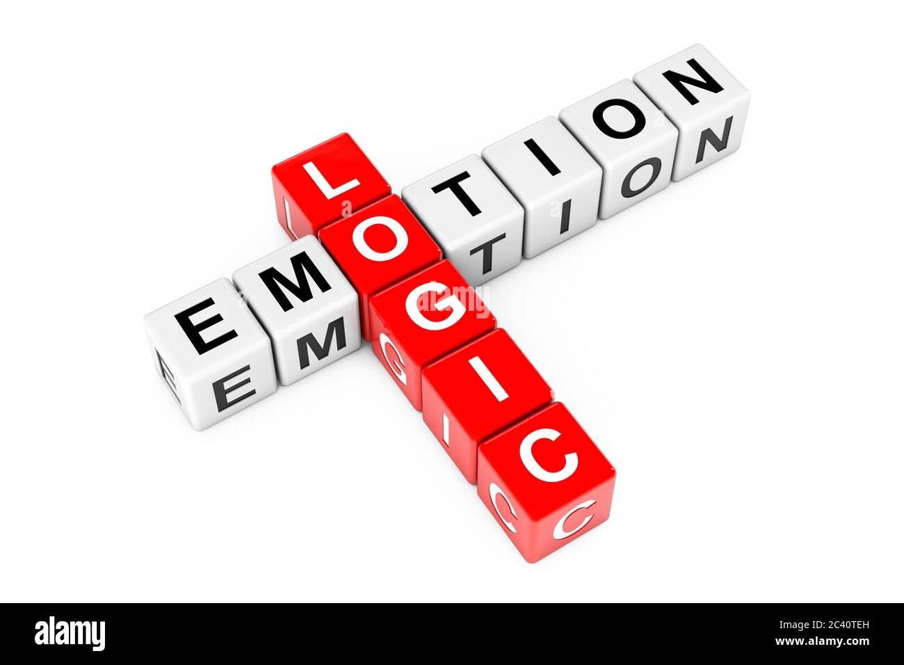Logic and Emotin Sign as Crossword Cube Blocks on a white background ...