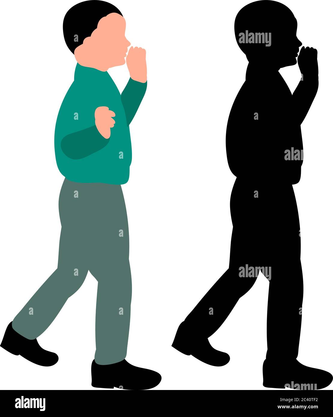 vector, on a white background, a faceless child is coming, silhouette ...