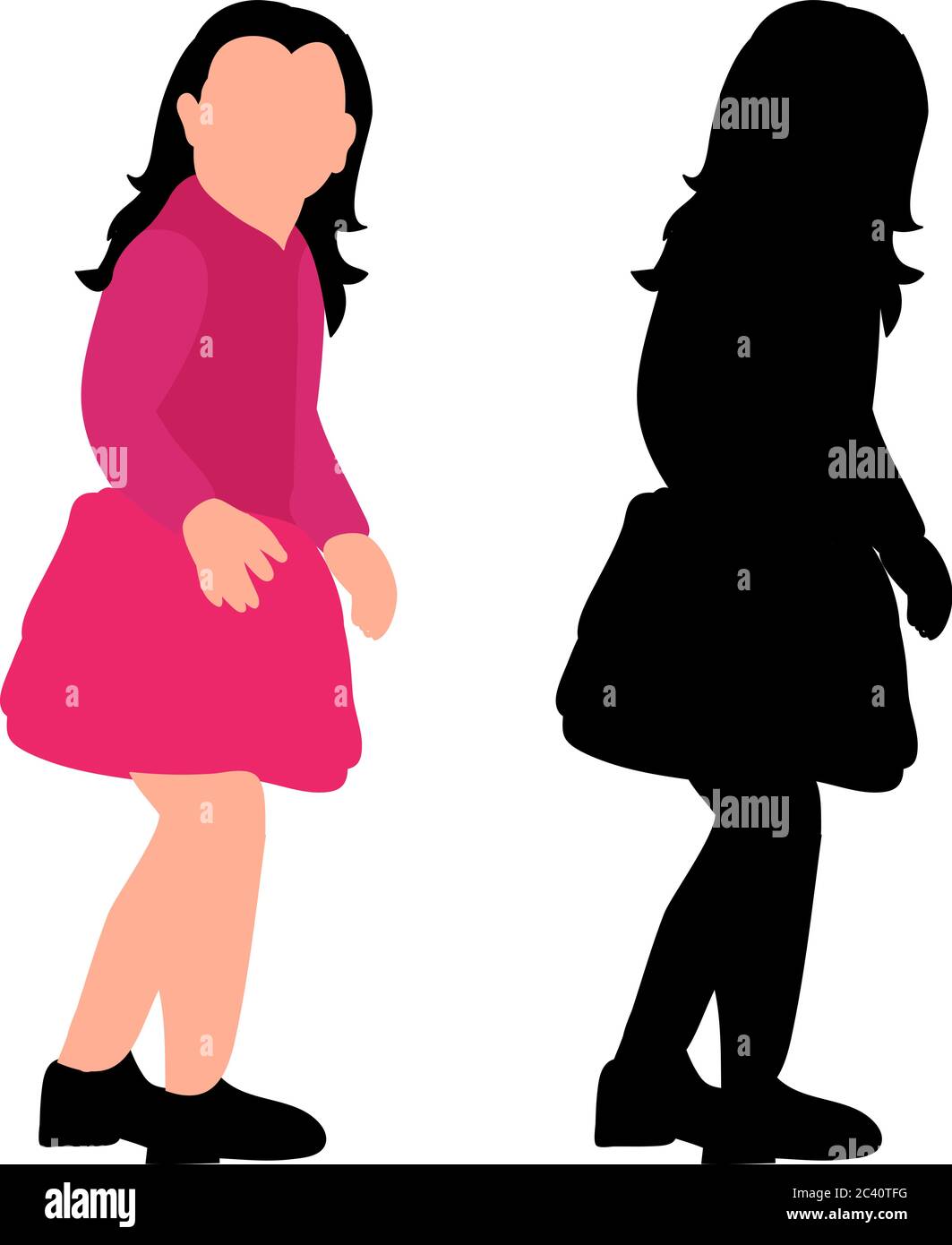 vector, on white background, faceless child, girl and silhouette of a ...