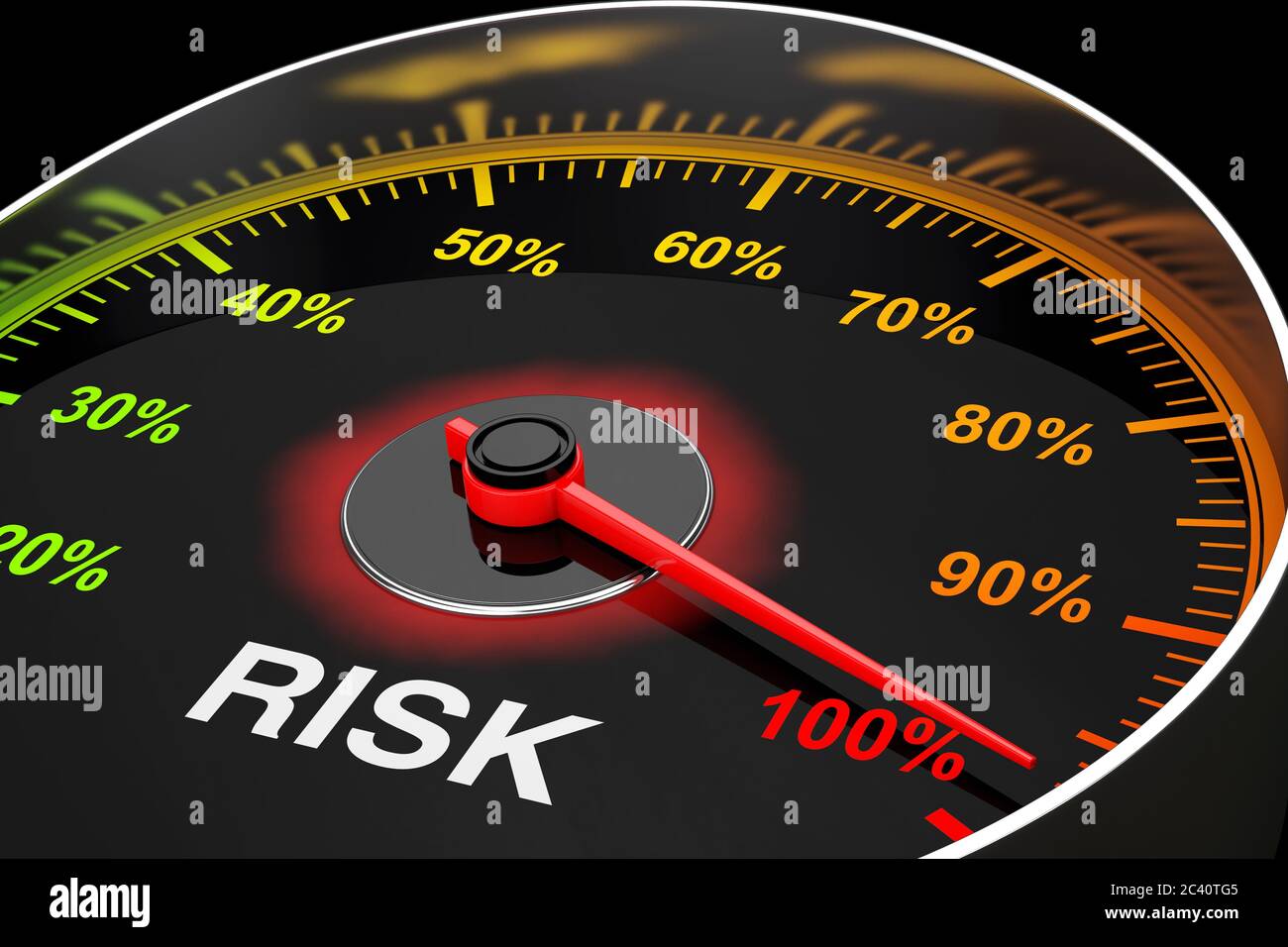 Speedometer as Risk Level Meter extreme closeup. 3d Rendering Stock ...