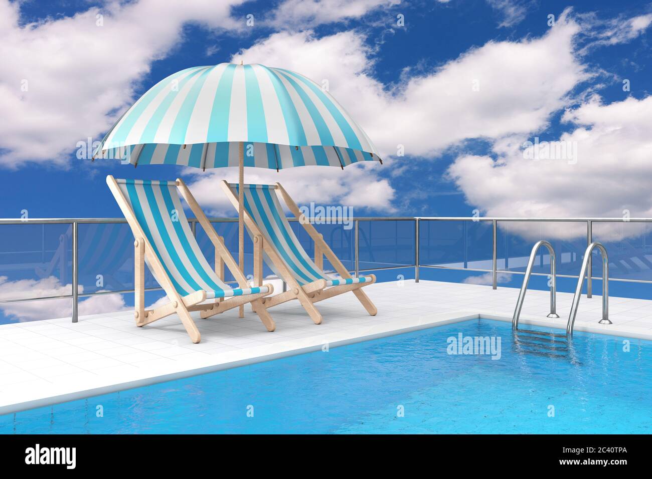 Swimming Pool on Roof with Chrome Swimming Pool Ladder and Two Beach ...