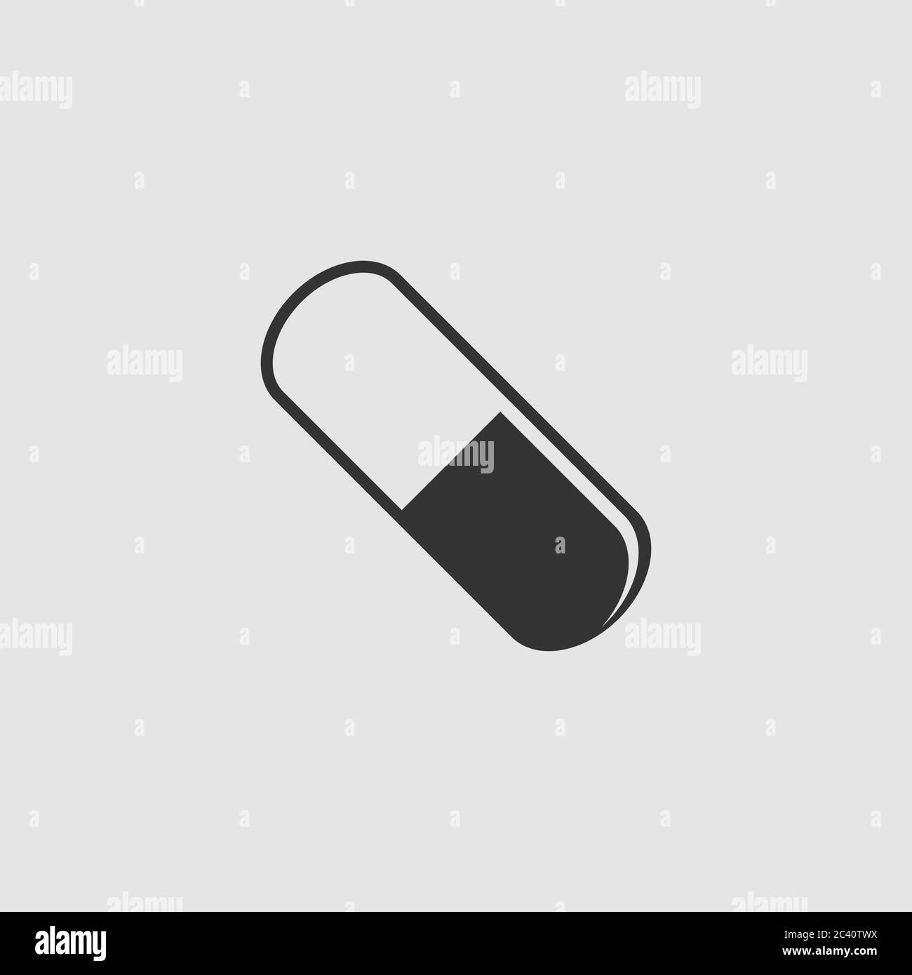 Pill icon flat. Black pictogram on grey background. Vector illustration ...