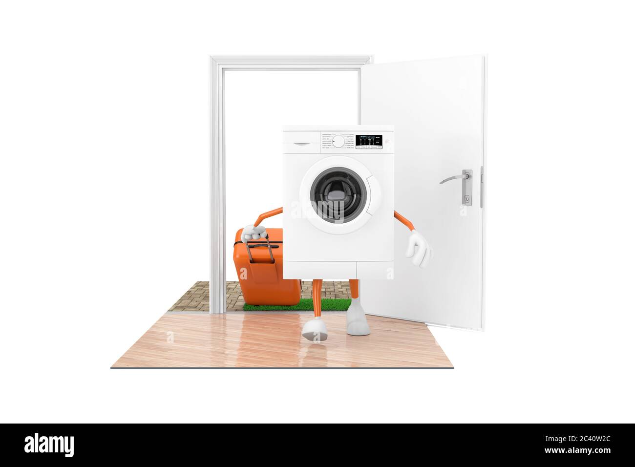 Buying Home Appliances Concept. White Modern Washing Machine as ...