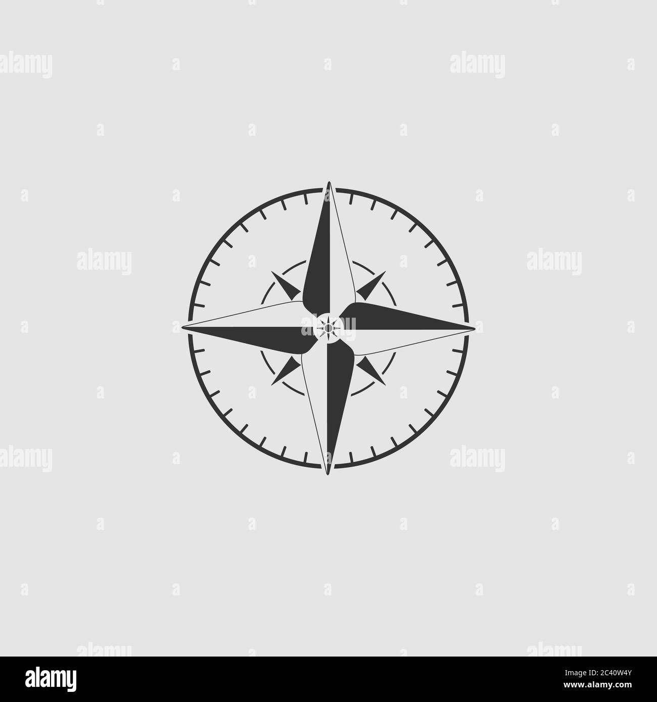 Compass icon flat. Black pictogram on grey background. Vector ...