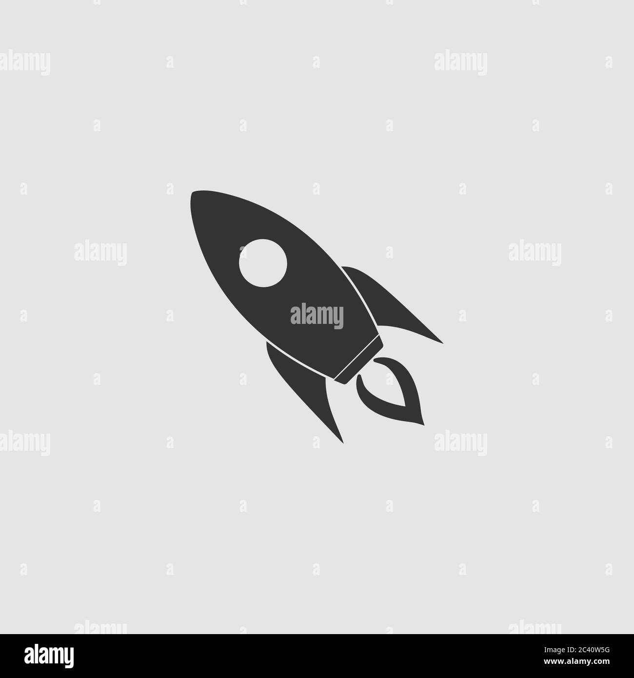 Rocket icon flat. Black pictogram on grey background. Vector ...