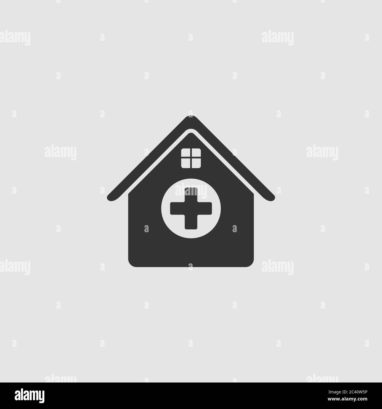 Hospital icon flat. Black pictogram on grey background. Vector ...