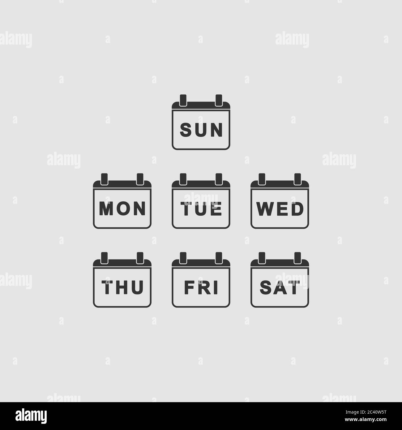 Every Day Week Calendar icon flat. Black pictogram on grey background ...