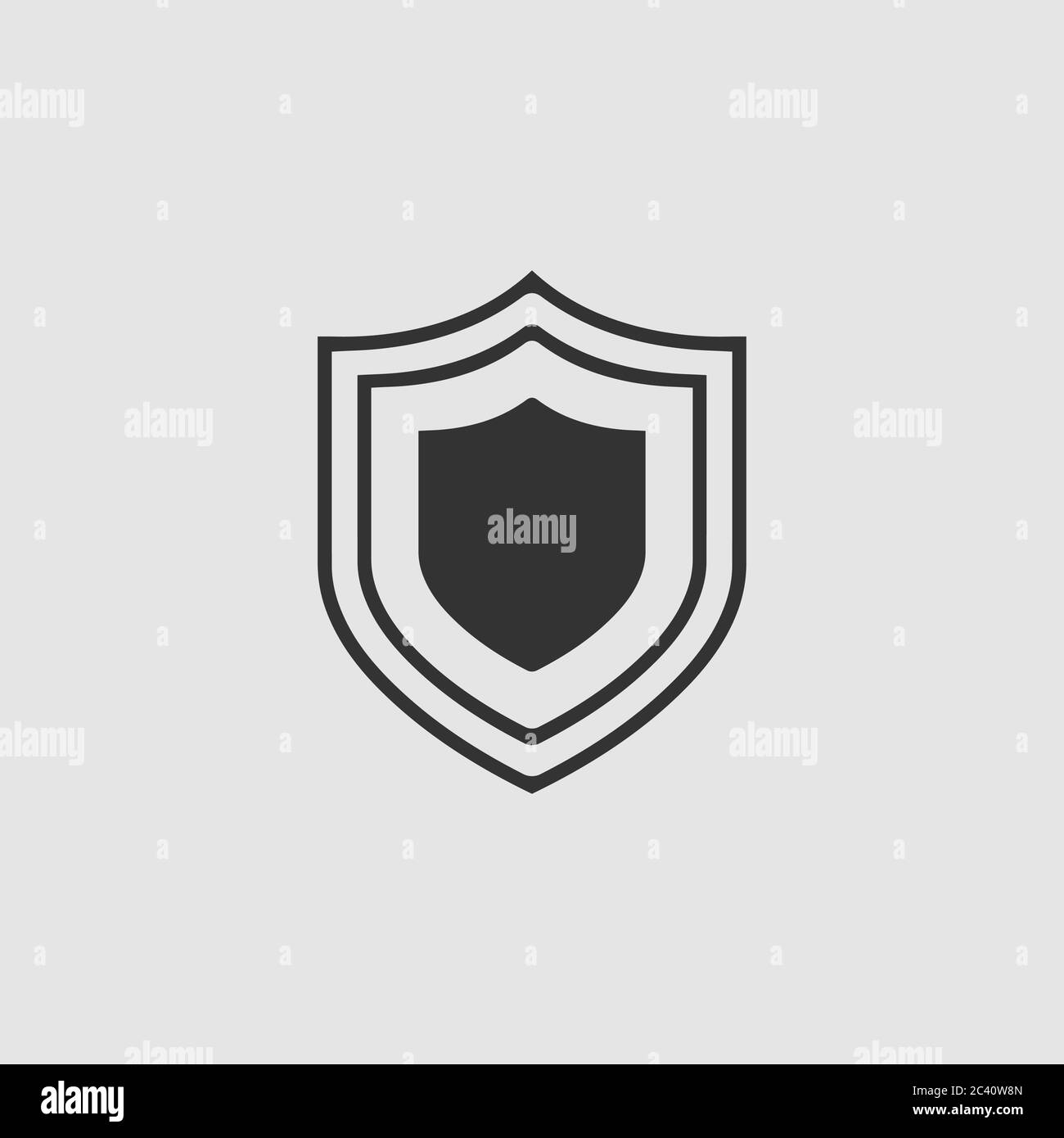 Shield icon flat. Black pictogram on grey background. Vector ...