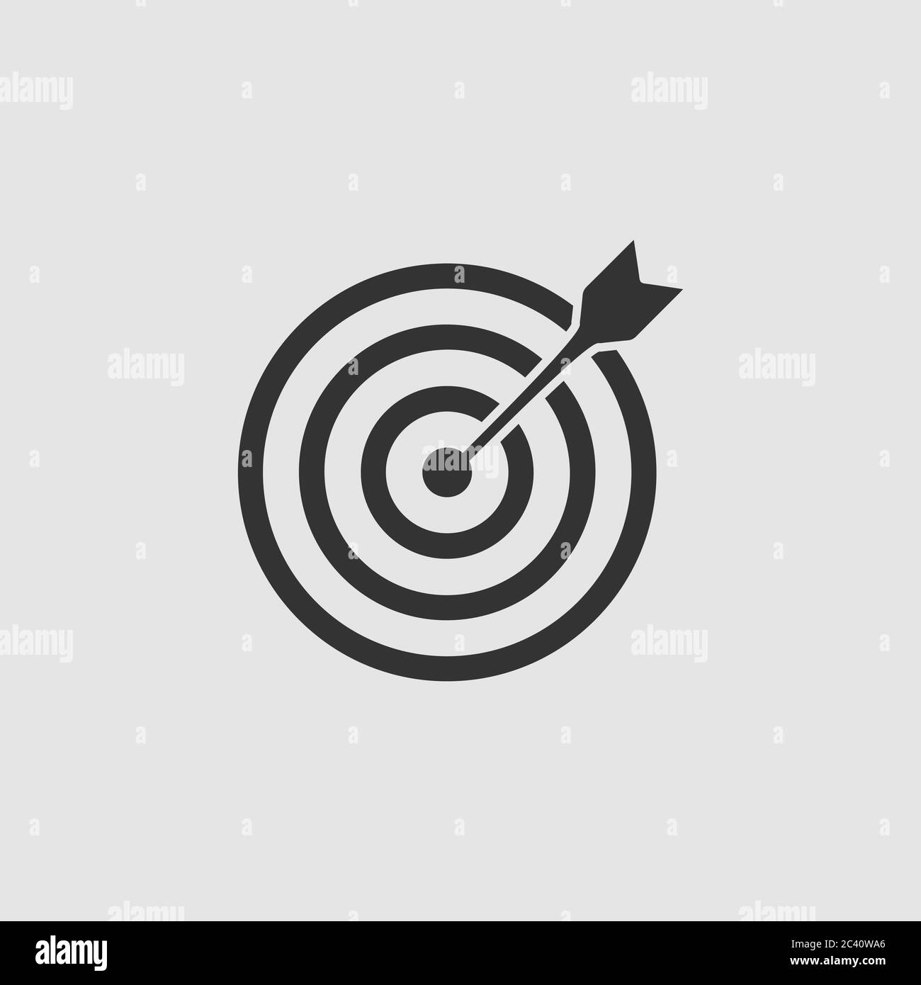 Target bullseye arrow icon flat. Black pictogram on grey background ...