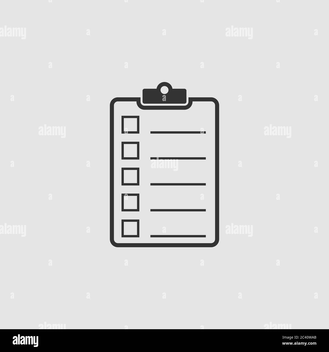 Checklist icon flat. Black pictogram on grey background. Vector ...