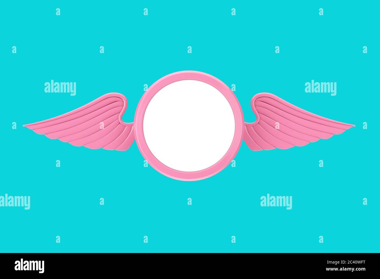 Pink Badge with Wings and Free Space for Your Design on a blue ...