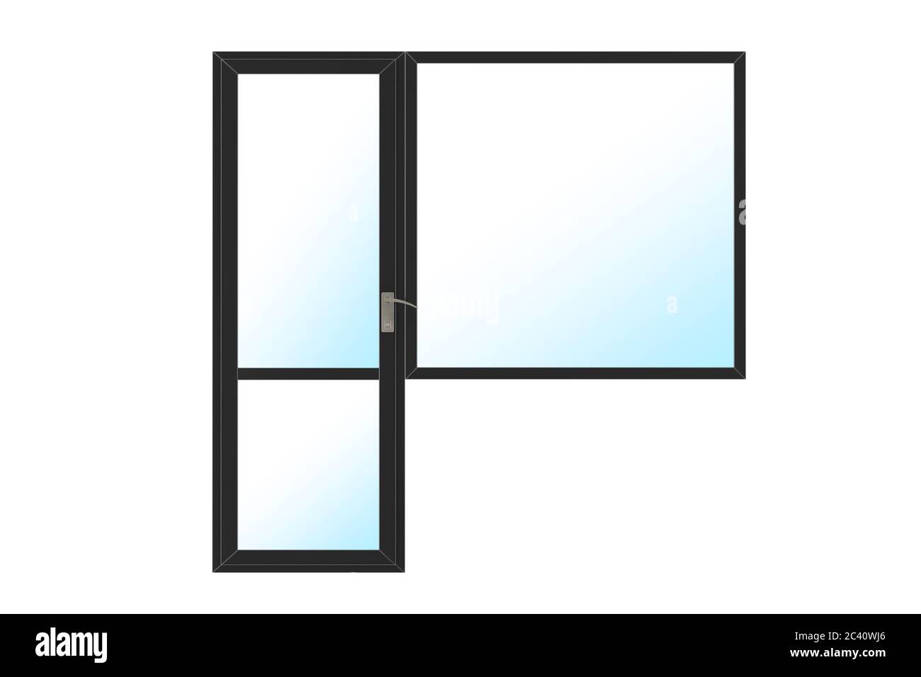 Black Metal Plastic PVC Balcony Door and Window on a white background ...