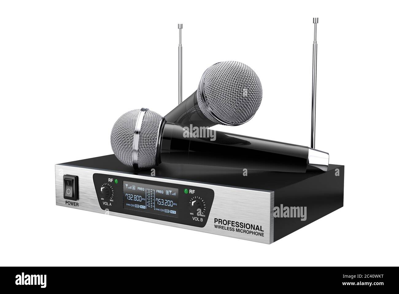 Cordless Radio Wireless Microphones and Transmitter System on a white ...