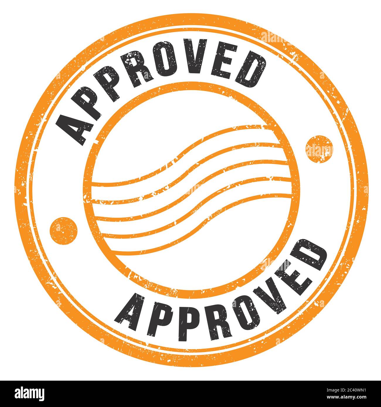APPROVED orange black grungy round stamp Stock Photo - Alamy