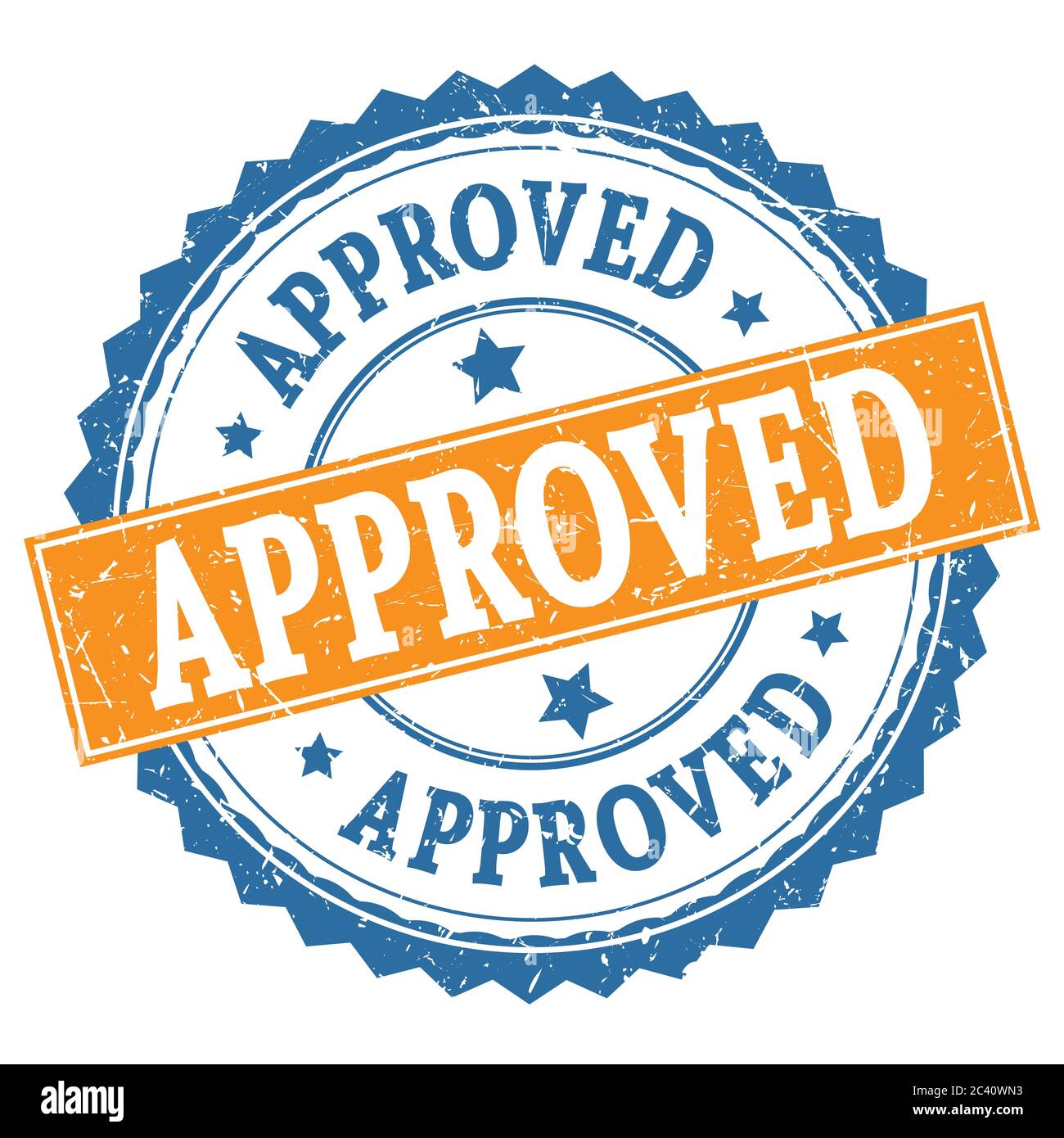 APPROVED orange blue grungy round rubber stamp Stock Photo - Alamy