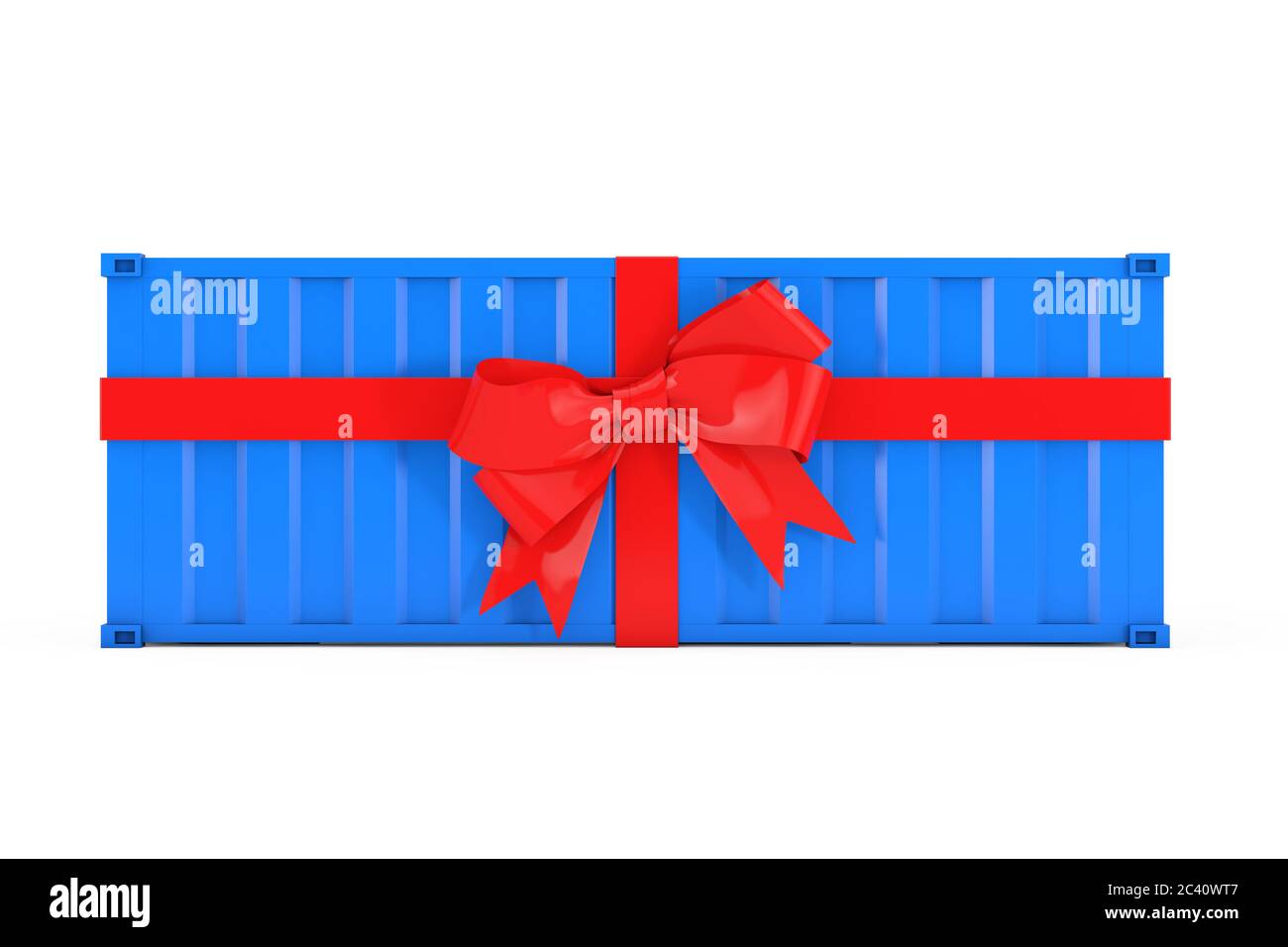 Free Shipping Concept. Blue Cargo Shipping Container with Red Ribbon ...