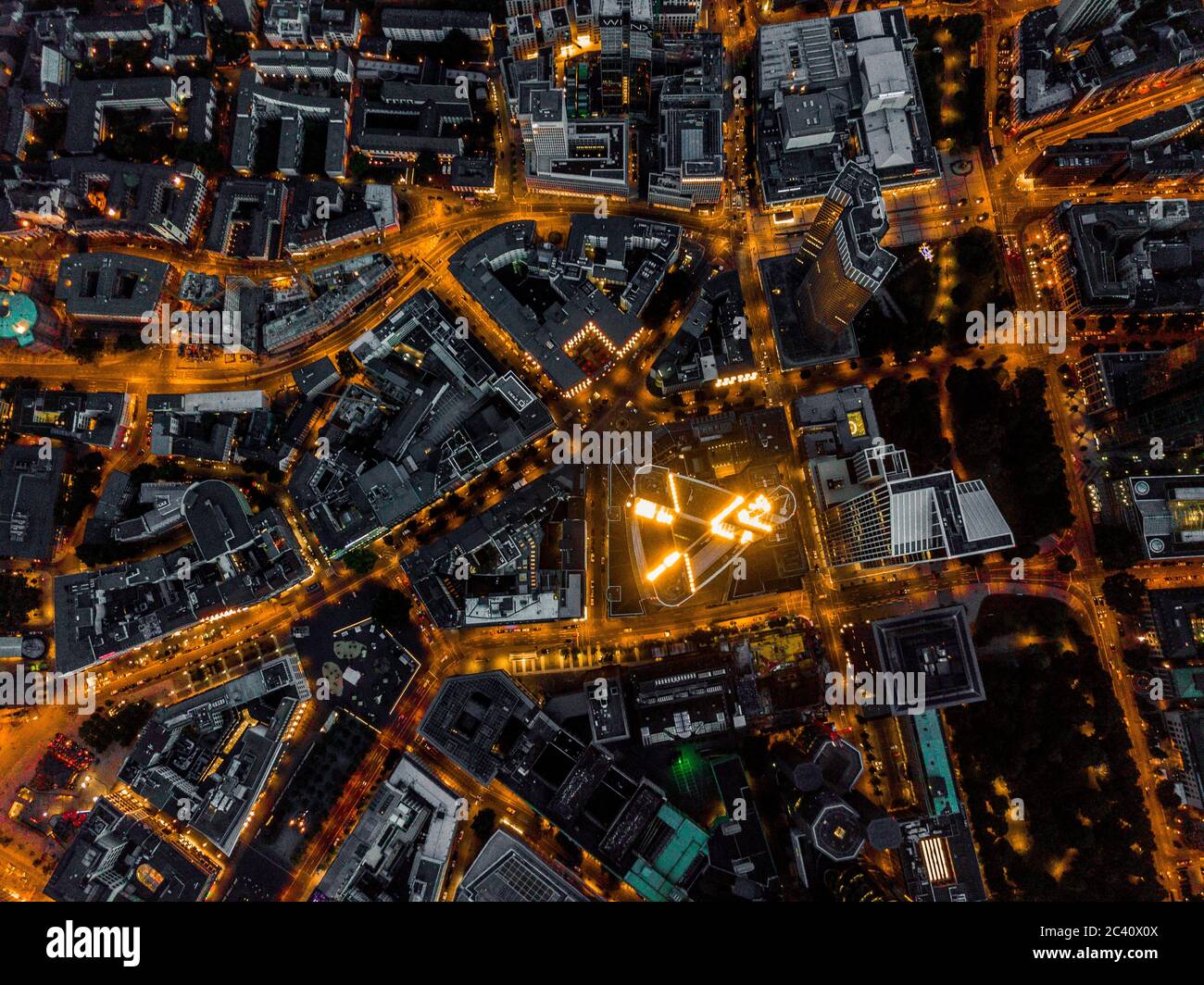 Aerial Overhead View of Frankfurt am Main, Germany Skyline at Night ...