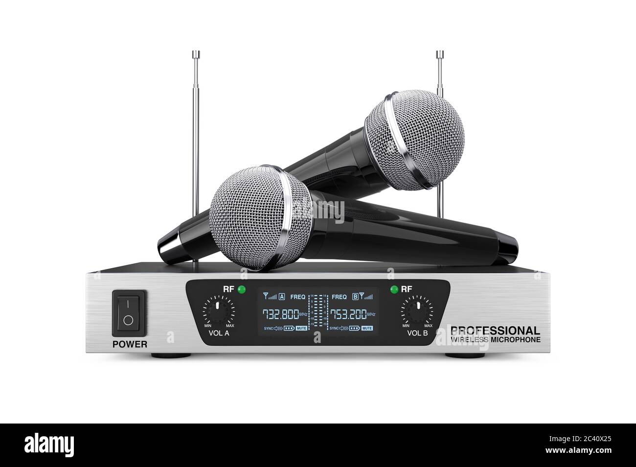 Cordless Radio Wireless Microphones and Transmitter System on a white ...
