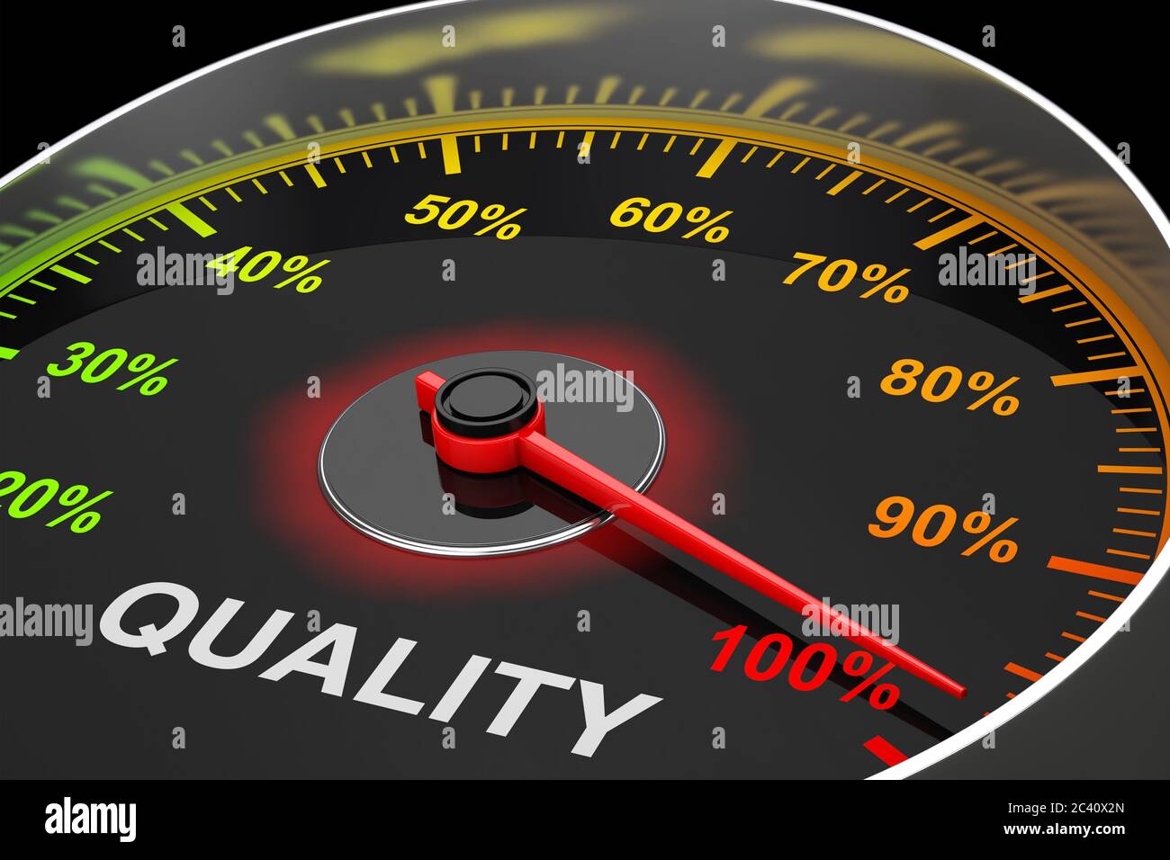 Speedometer as Quality Level Meter extreme closeup. 3d Rendering Stock ...