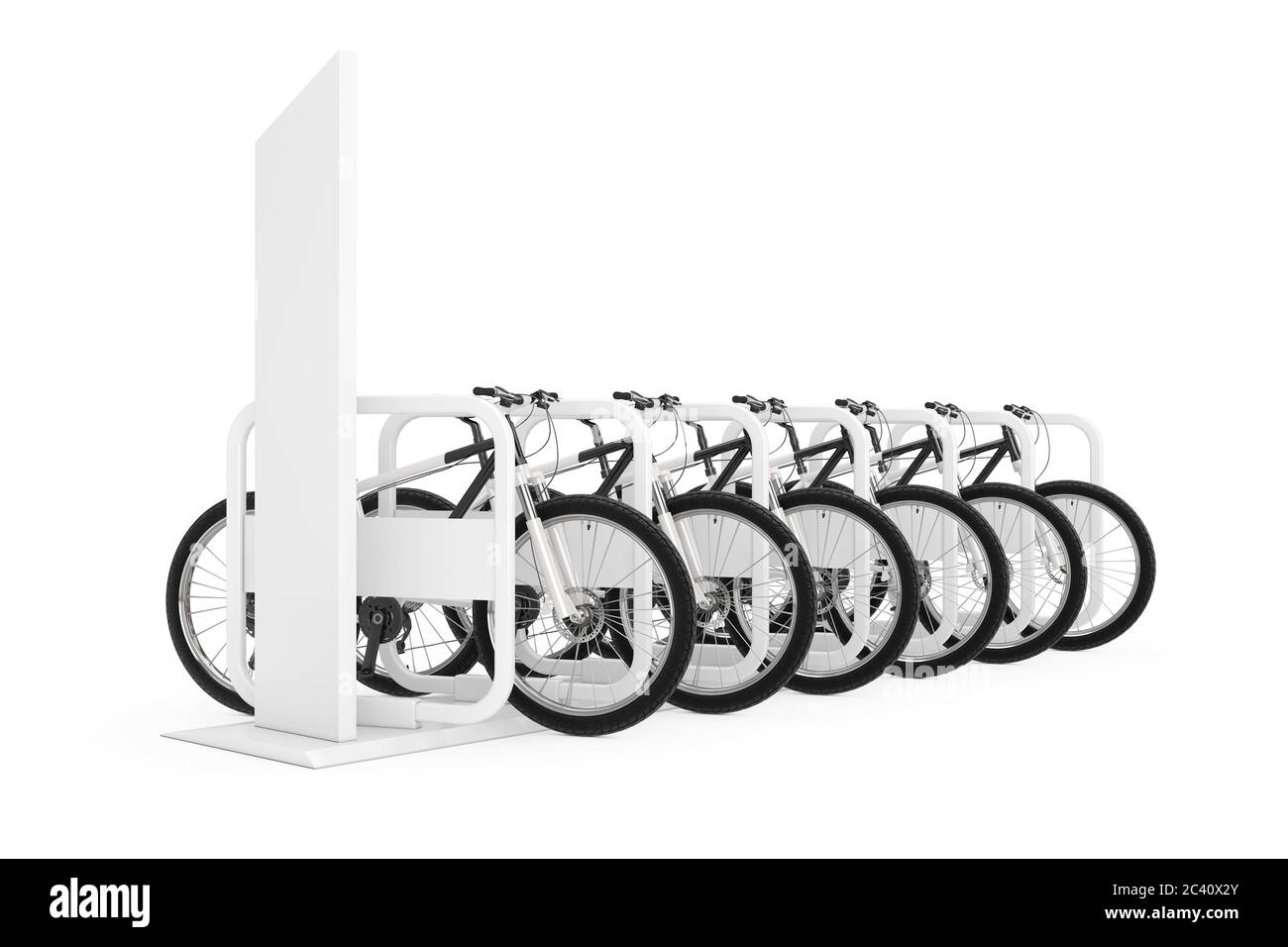 Rental Bikes Concept. Row of Modern Mountain Bicycles at Parking or ...