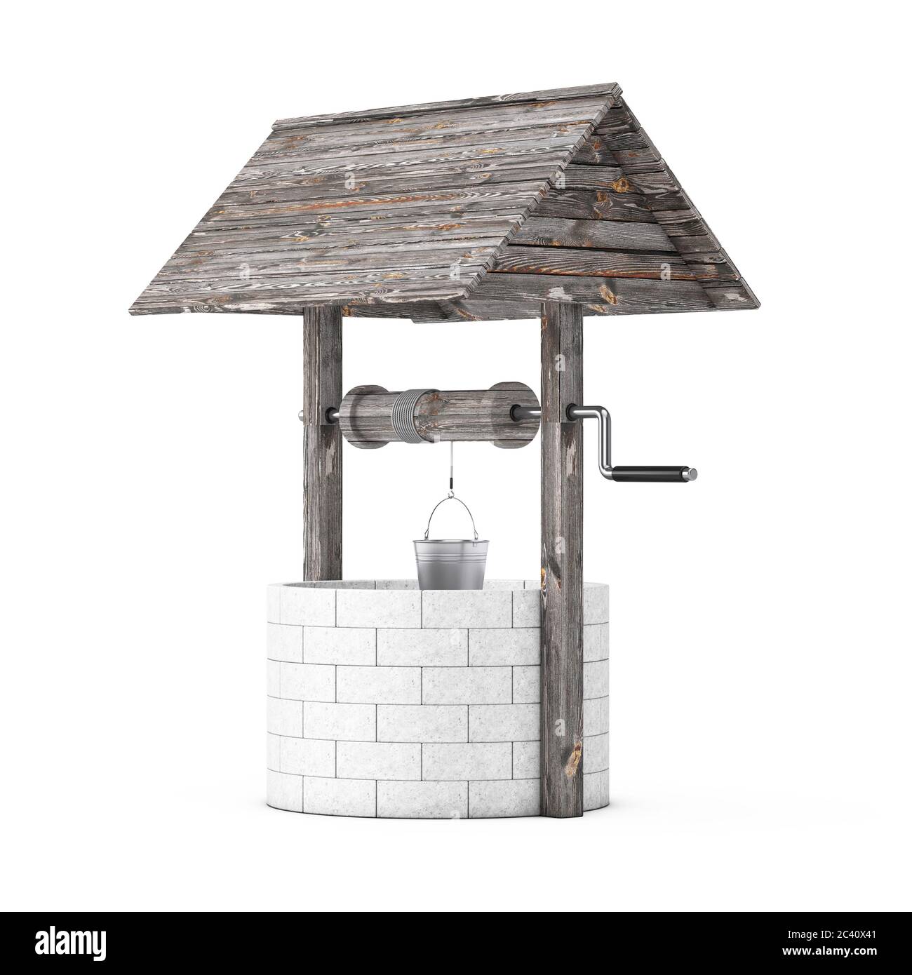 Stone and Wood Water Well on a white background. 3d Rendering Stock ...