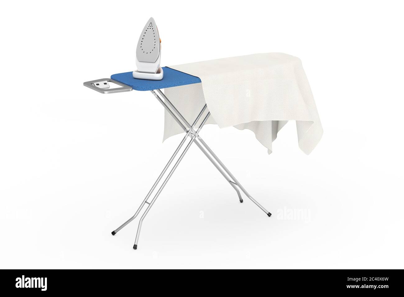 Electric Clothes Steam Iron with Ironing Board and Tablecloth on a ...