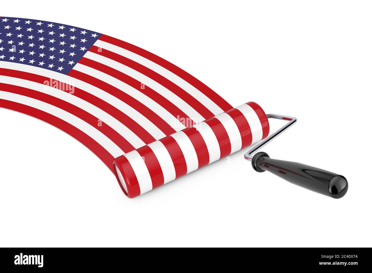 Paint Roller Brush with USA Flag on a white background. 3d Rendering ...