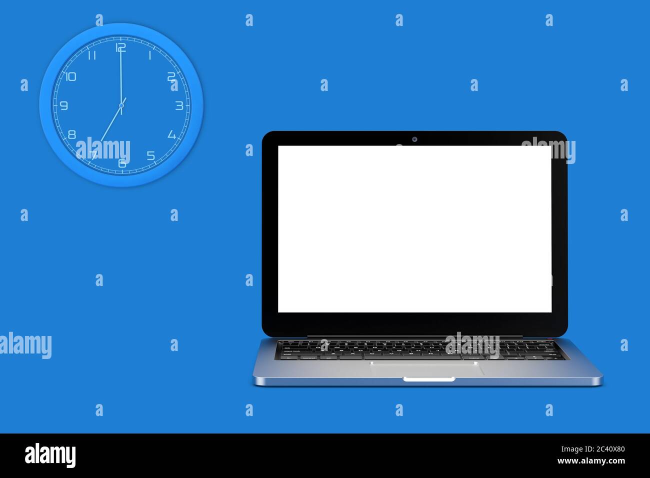 Wall CLock and Laptop Computer with Blank Screen for Your Design on a ...