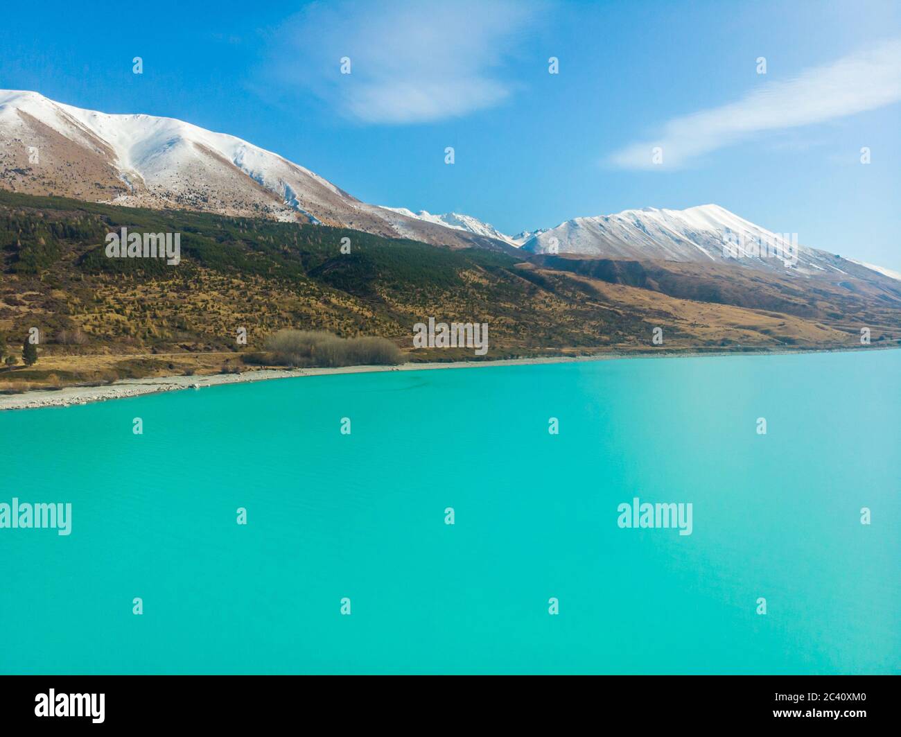 Scenic aerial view of Lake Pukaki, South Island, New Zealand Stock ...