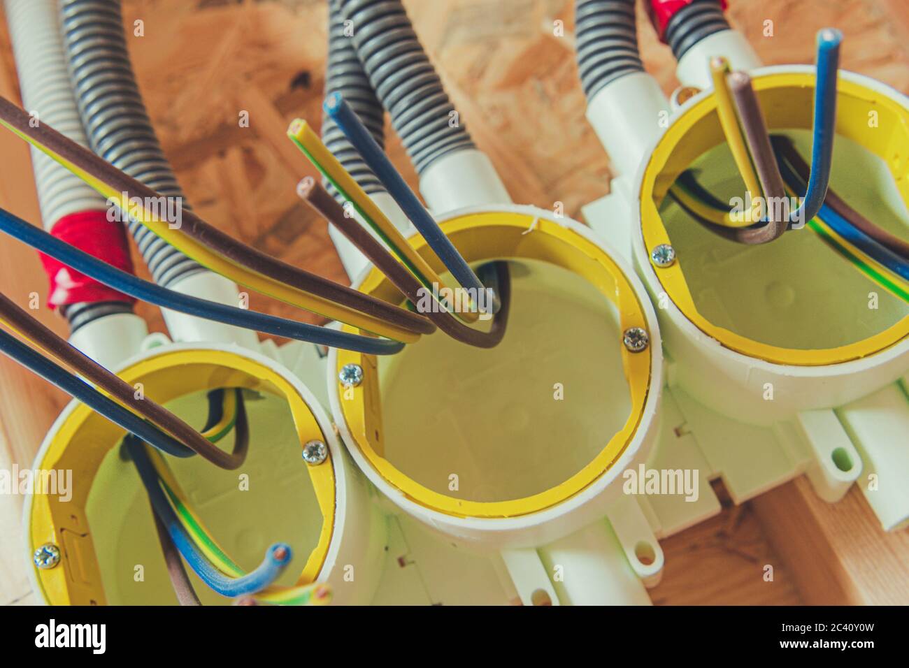 Industrial Theme. Residential Electric Outlets Installation Close Up ...