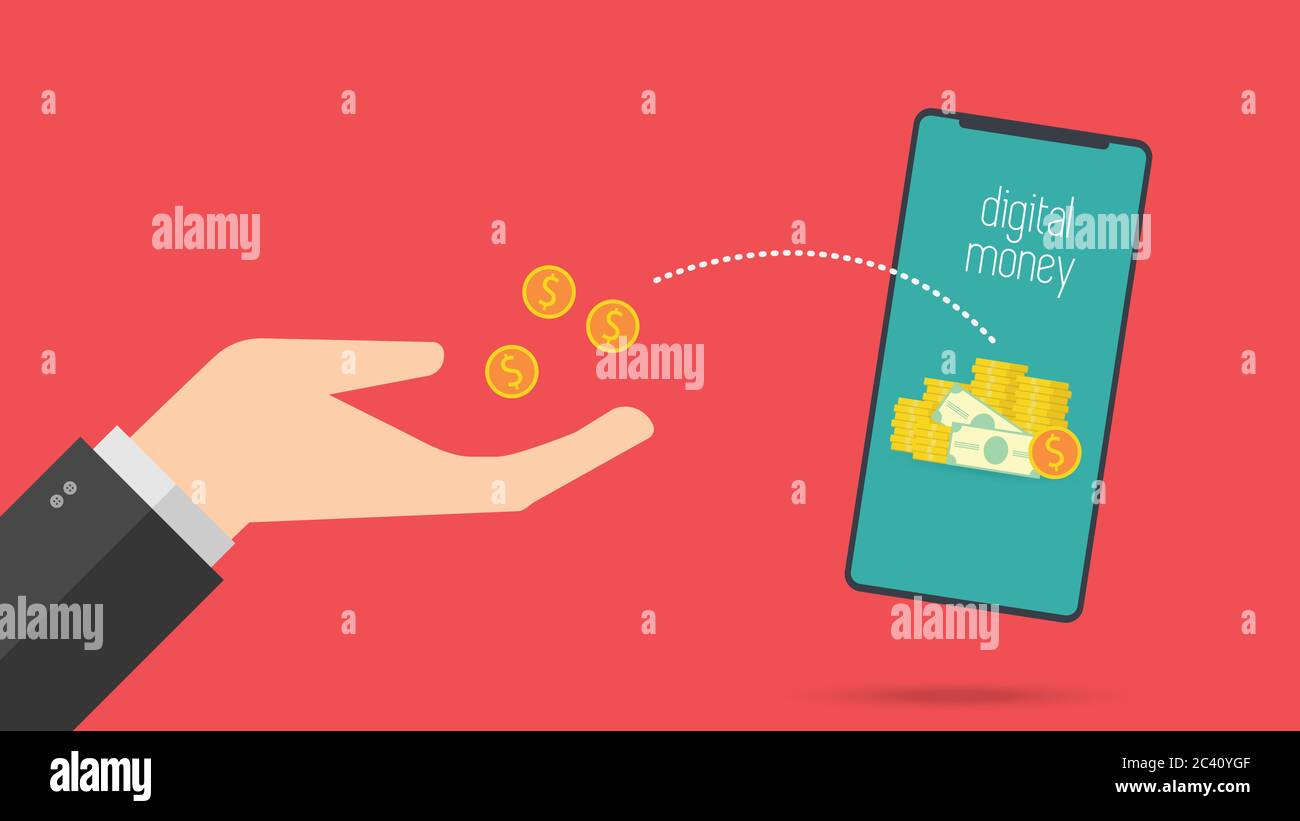 making digital money transfer. business finance, online money digital ...
