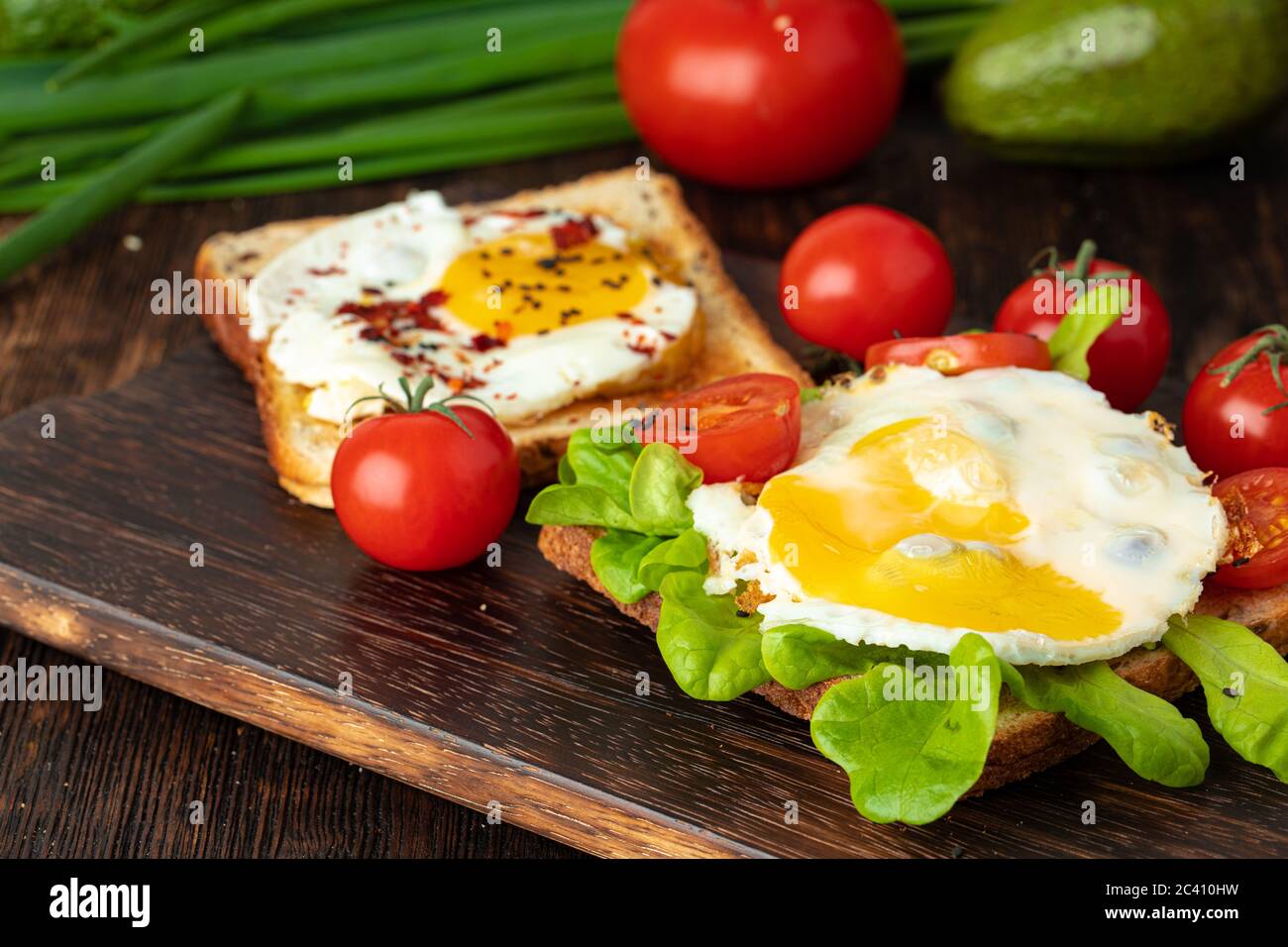 French toast with fried egg close up Stock Photo - Alamy