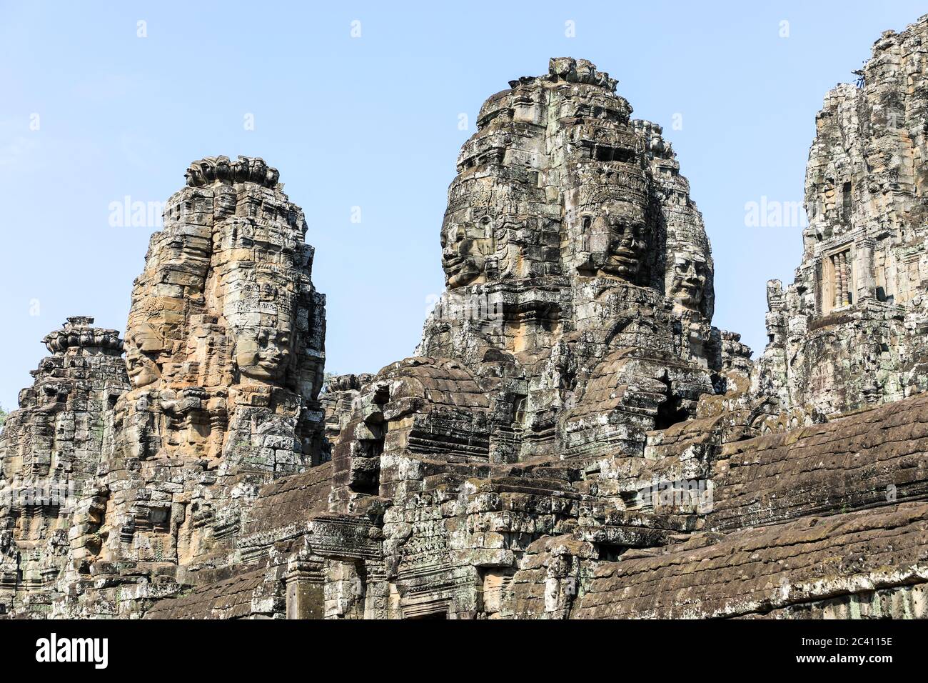 The towers of smiling faces at the Bayon at the Angkor Thom temple ...