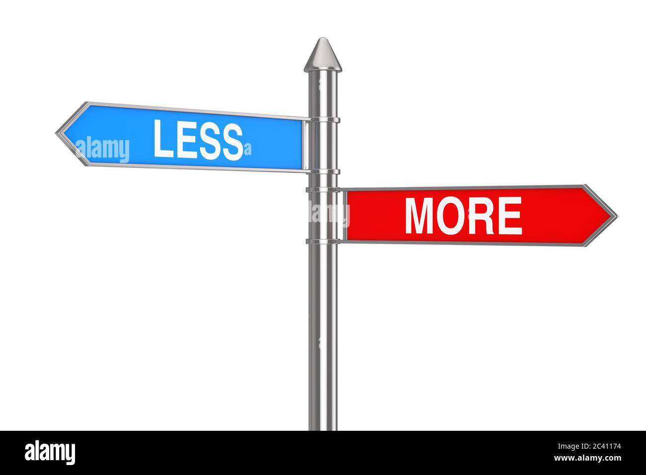 Less and More Direction Arrows Road Sign on a white background. 3d ...