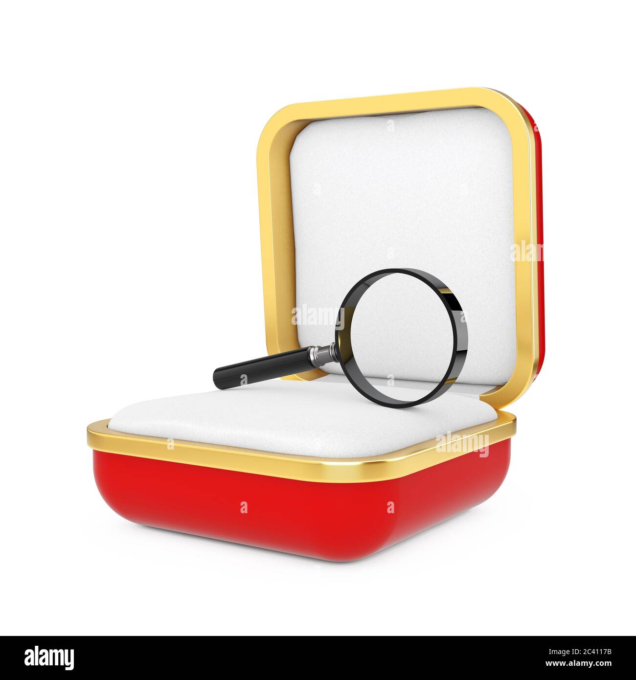 Magnifying Glass in the Red Gift Box on a white background. 3d ...