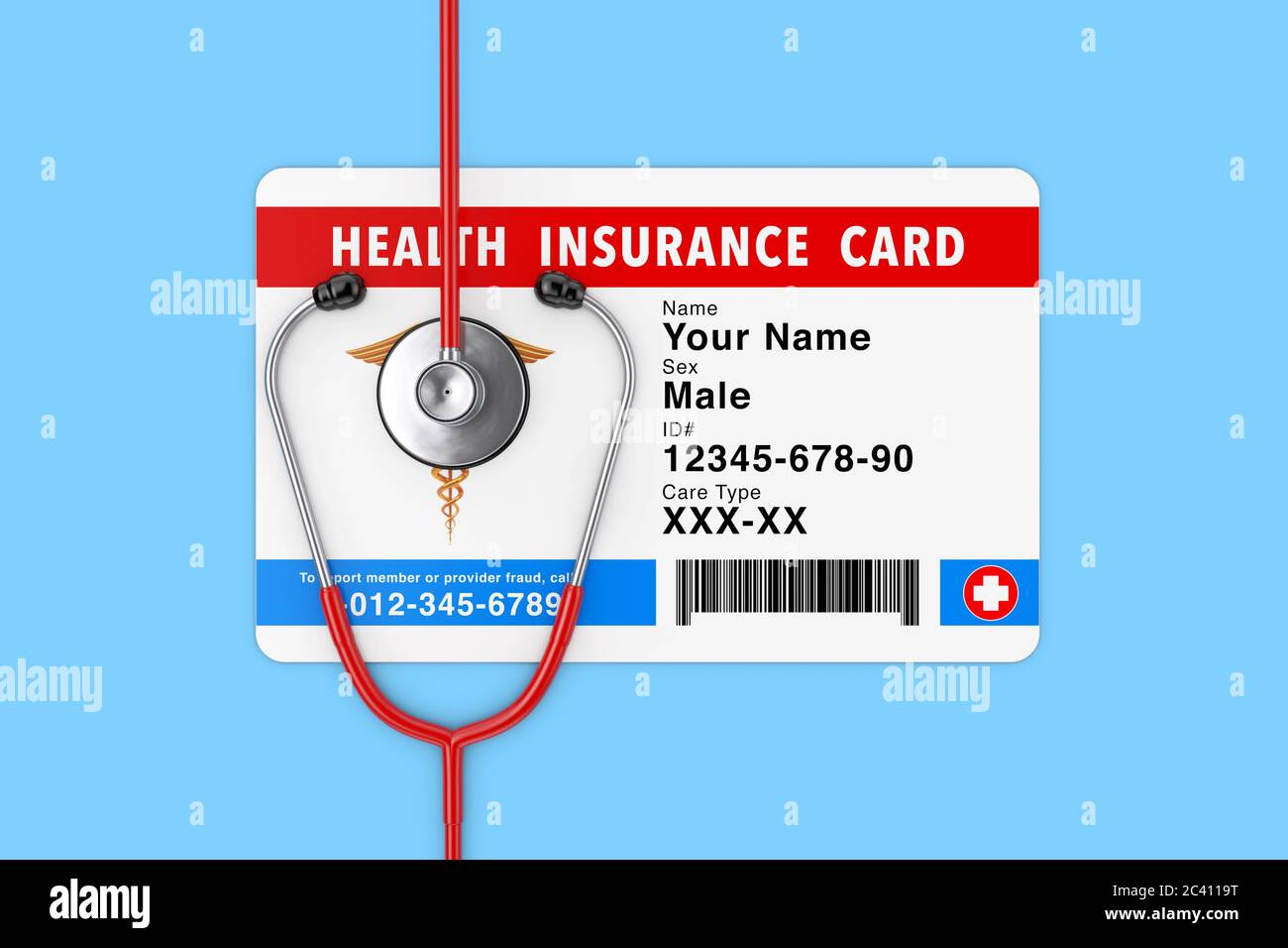 Health Insurance Medical Card Concept with Stethoscope on a blue ...