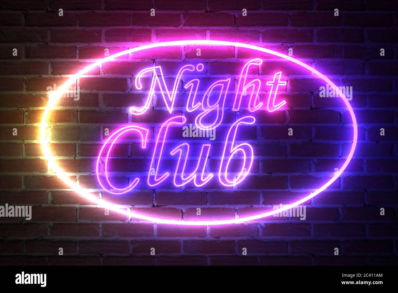 Ellipse Neon Light Frame with Night Club Sign in front of brick wall ...