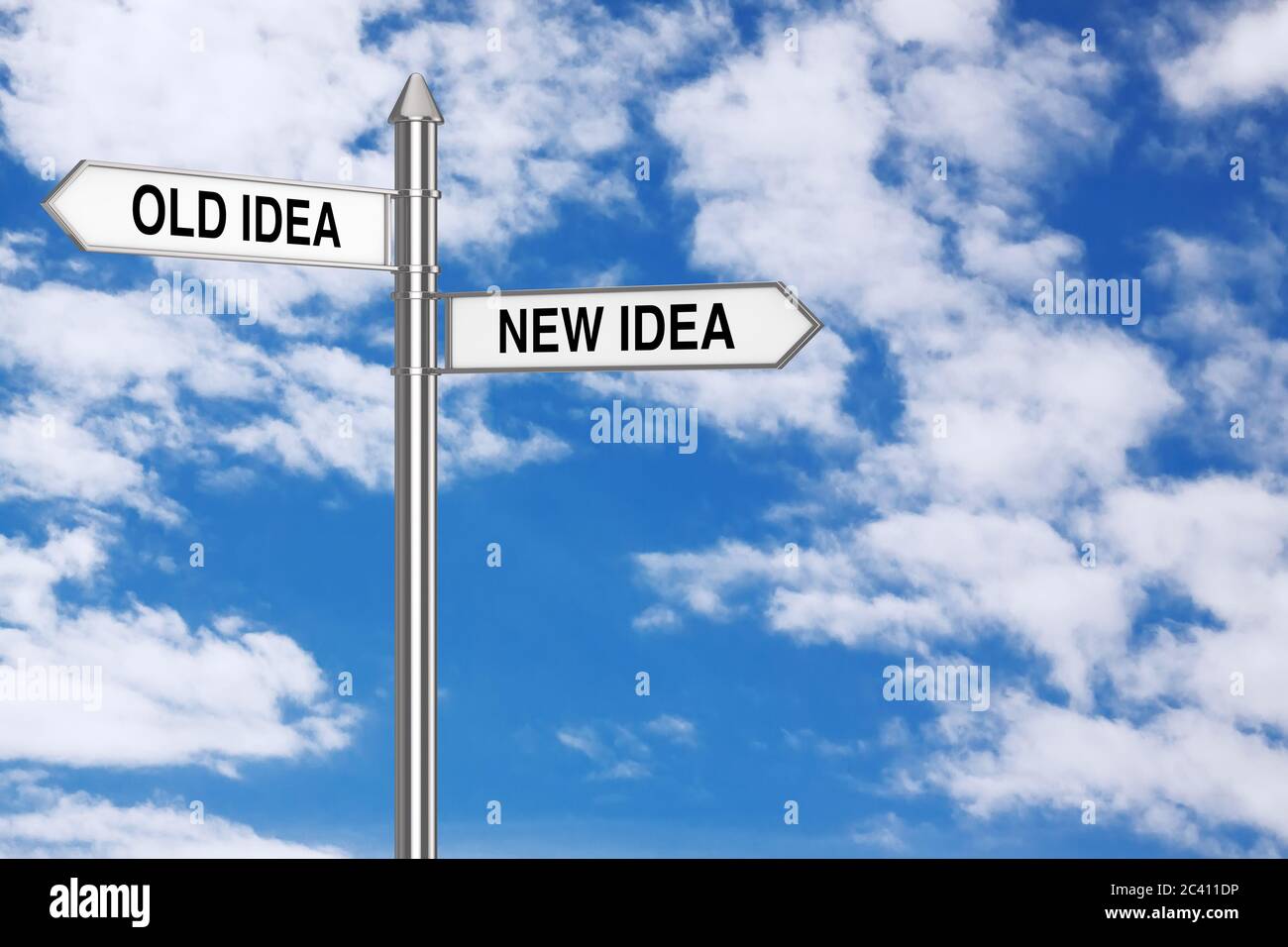 Old and New Idea Direction Arrows Road Sign on a blue sky background ...