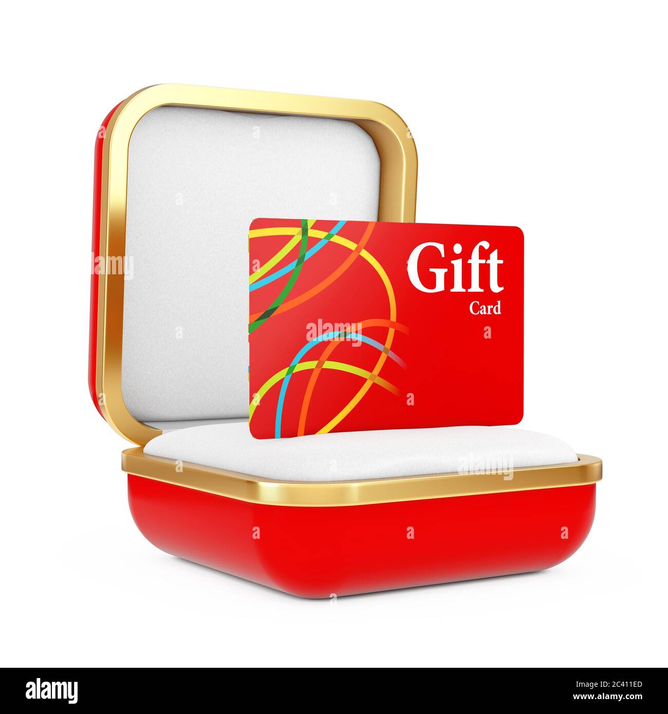 Red Gift Card in the Red Gift Box on a white background. 3d Rendering ...