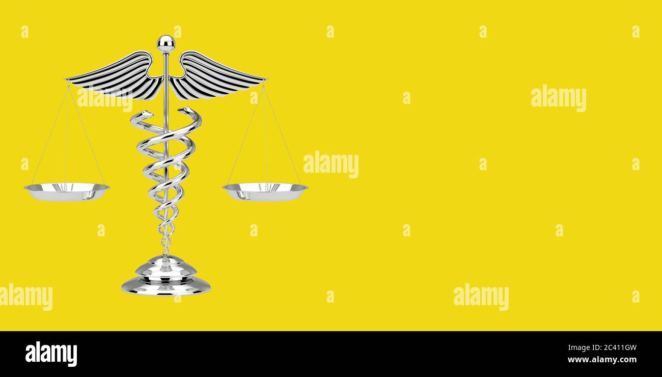 Medical Caduceus Symbol as Scales on a yellow background. 3d Rendering ...