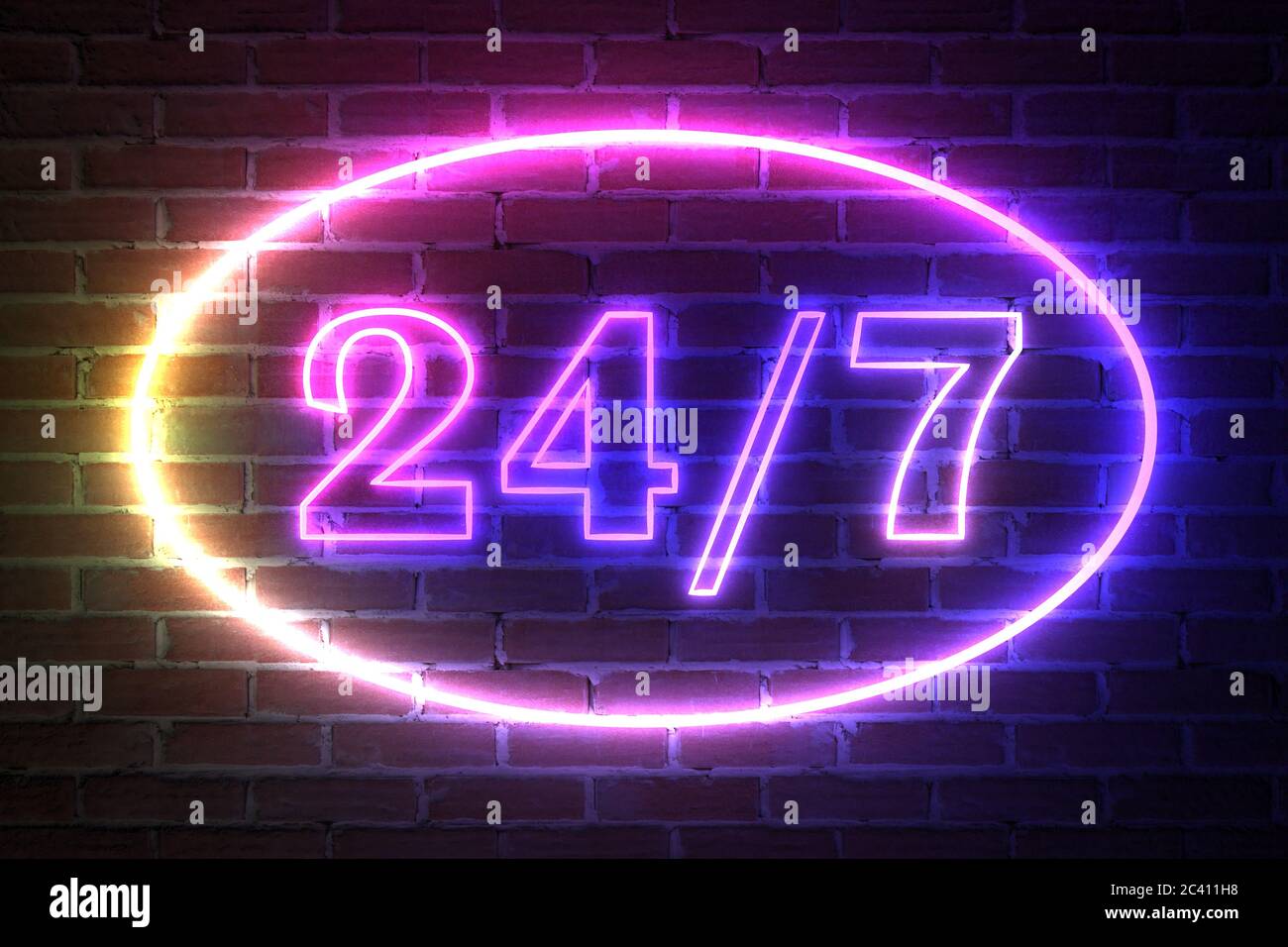 Ellipse Neon Light Frame with 24 Hours and 7 Days the Week Sign in ...