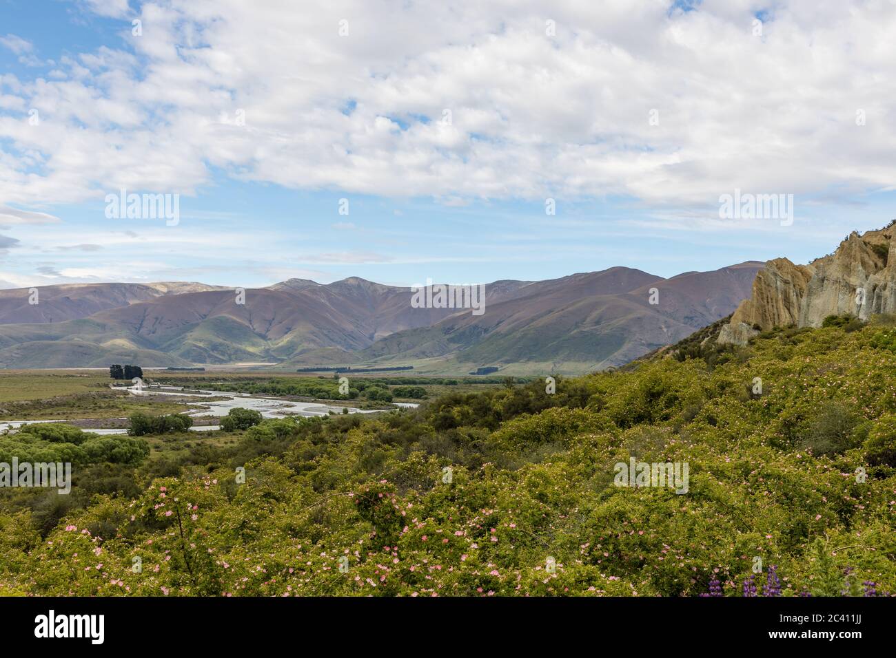 Quailburn, New Zealand:The Ahuriri River next to the Clay Cliffs, a ...