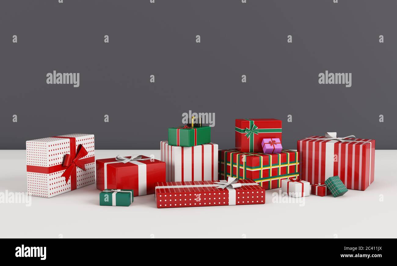 3D render of a bunch of Christmas presents Stock Photo - Alamy