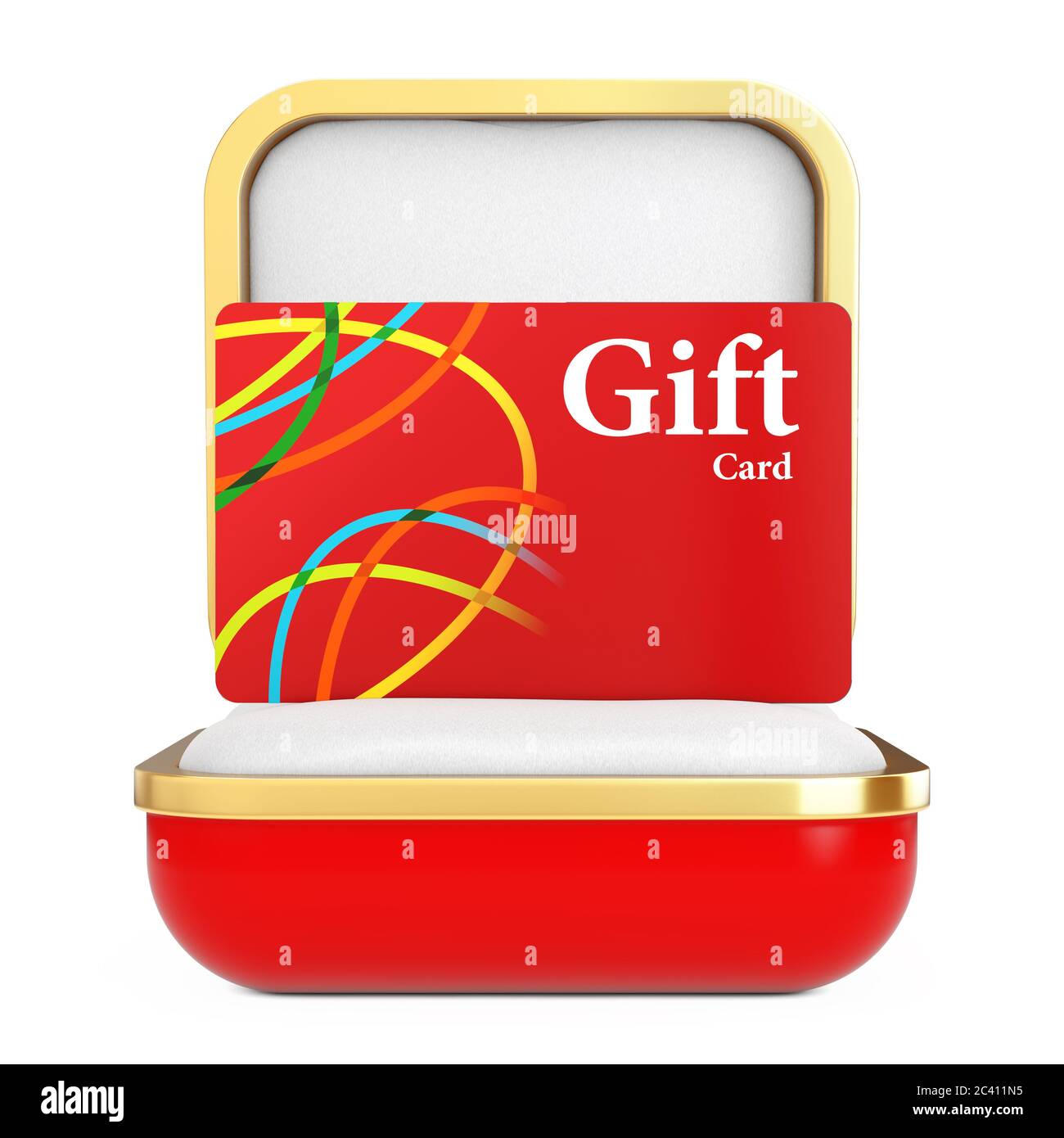 Red Gift Card in the Red Gift Box on a white background. 3d Rendering ...
