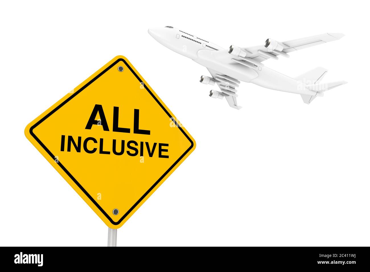 All Inclusive Traffic Sign with White Jet Passenger's Airplane on a ...