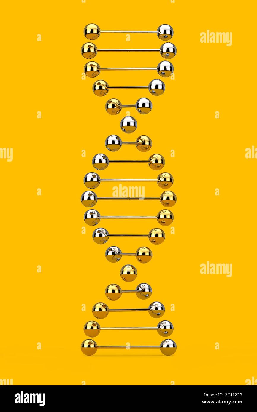 Science Concept. Metal DNA Molecule Spiral on a yellow background. 3d ...