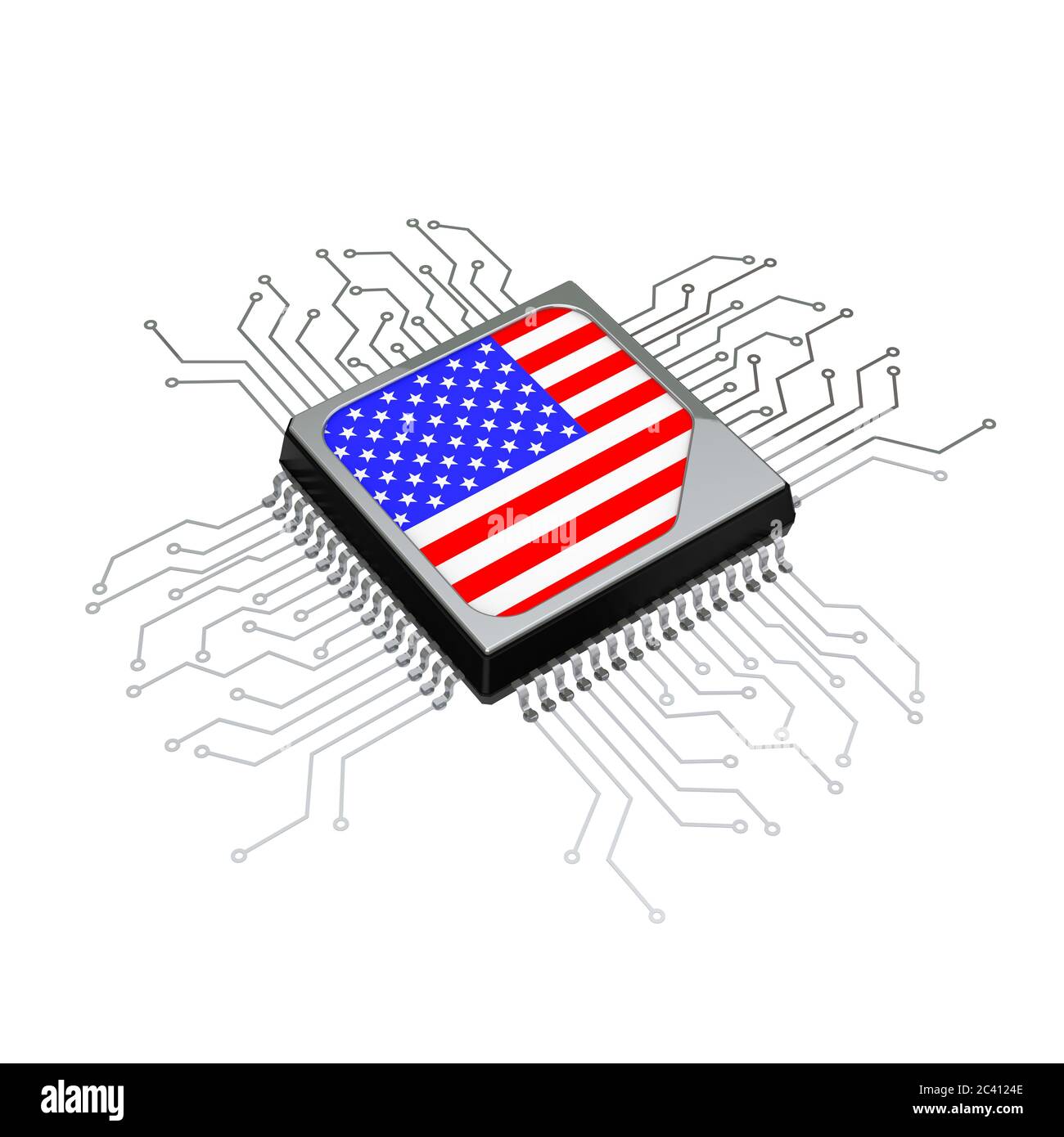 Microchip CPU Processor with Circuit and USA Flag on a white background ...
